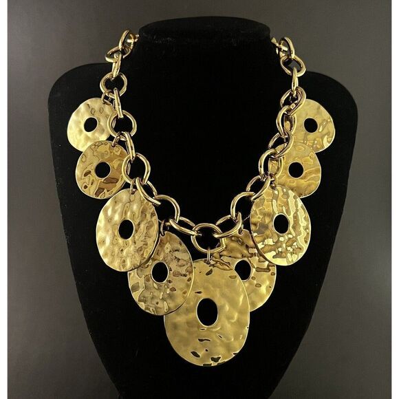 Jewelry | Hammered Gold Tone Waterfall Statement Necklace Tribal Ethnic ...